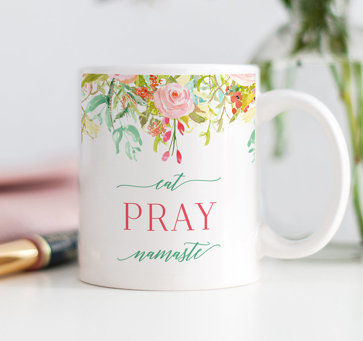 Eat Pray Namaste Coffee Mug Digibuddha