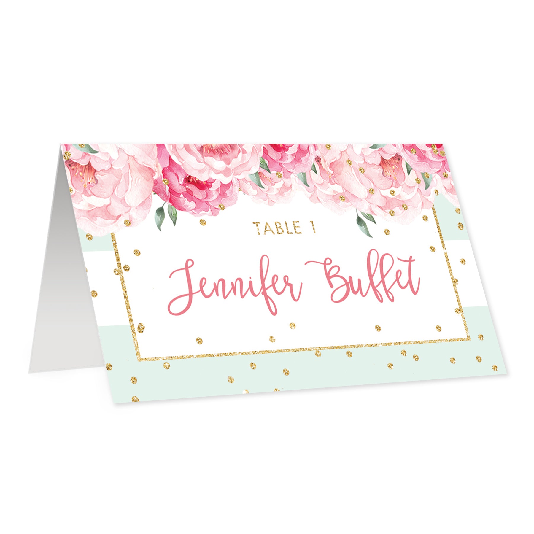 Mint Stripe Place Cards with Floral | Jenn – Digibuddha