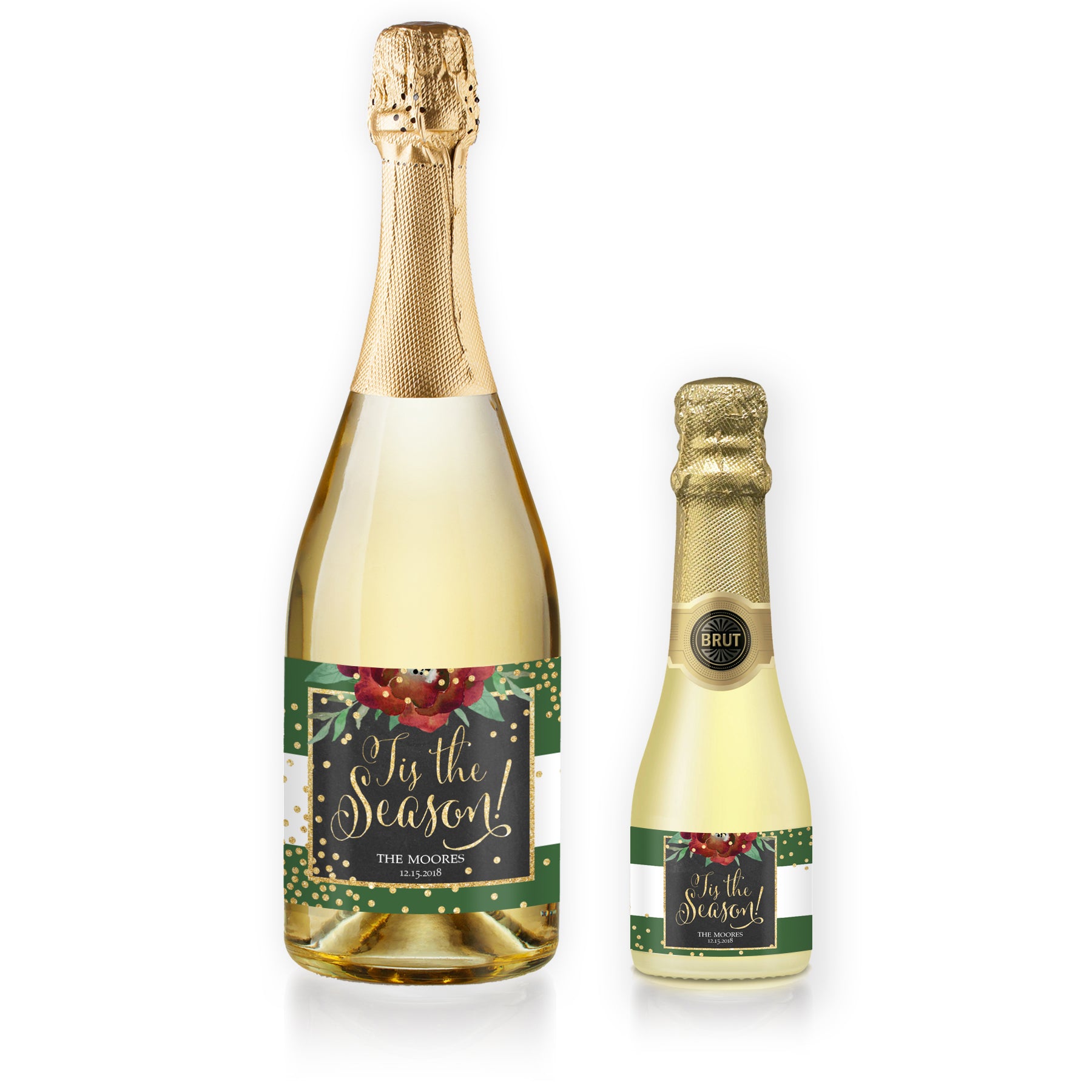 "Katelyn" Green + Gold Holiday Champagne Labels – Digibuddha