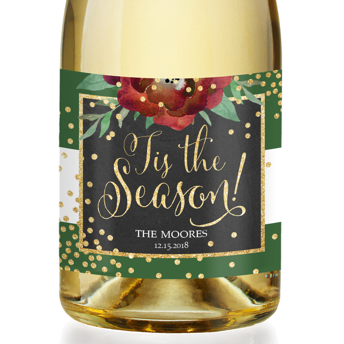 "Katelyn" Green + Gold Holiday Champagne Labels – Digibuddha