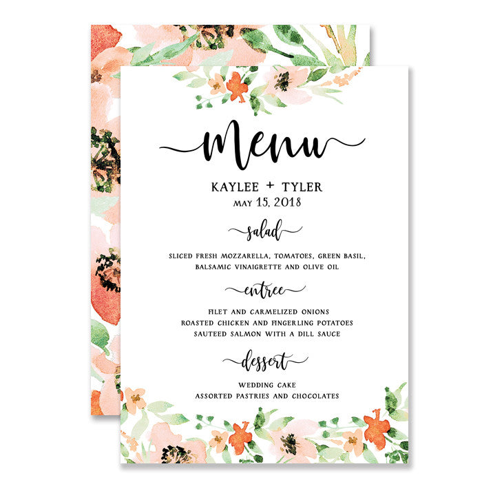 "Kaylee" Floral Watercolor Wedding Menu – Digibuddha