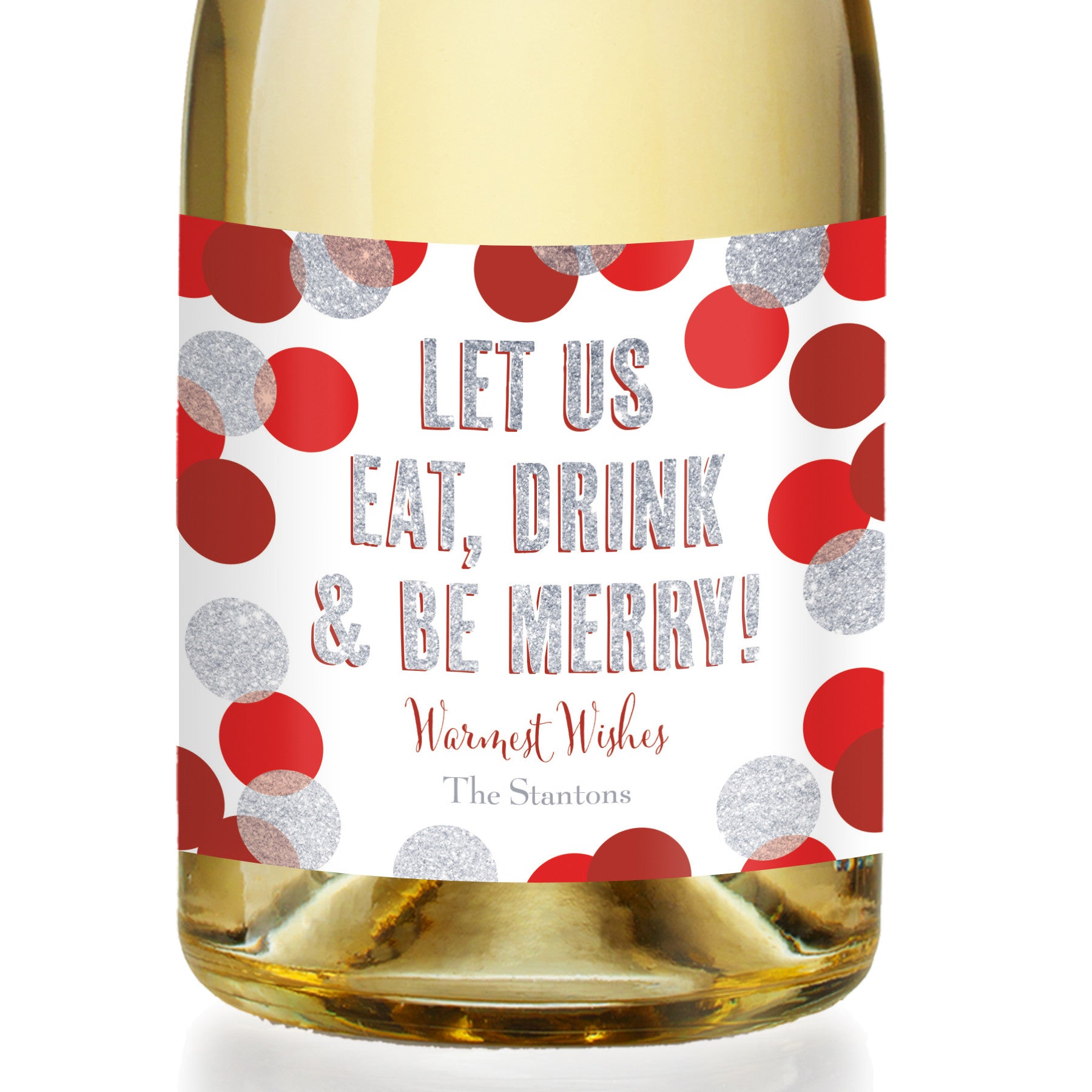 "Leigh" Red + Silver Glitter Dots Be Merry Champagne Labels – Digibuddha