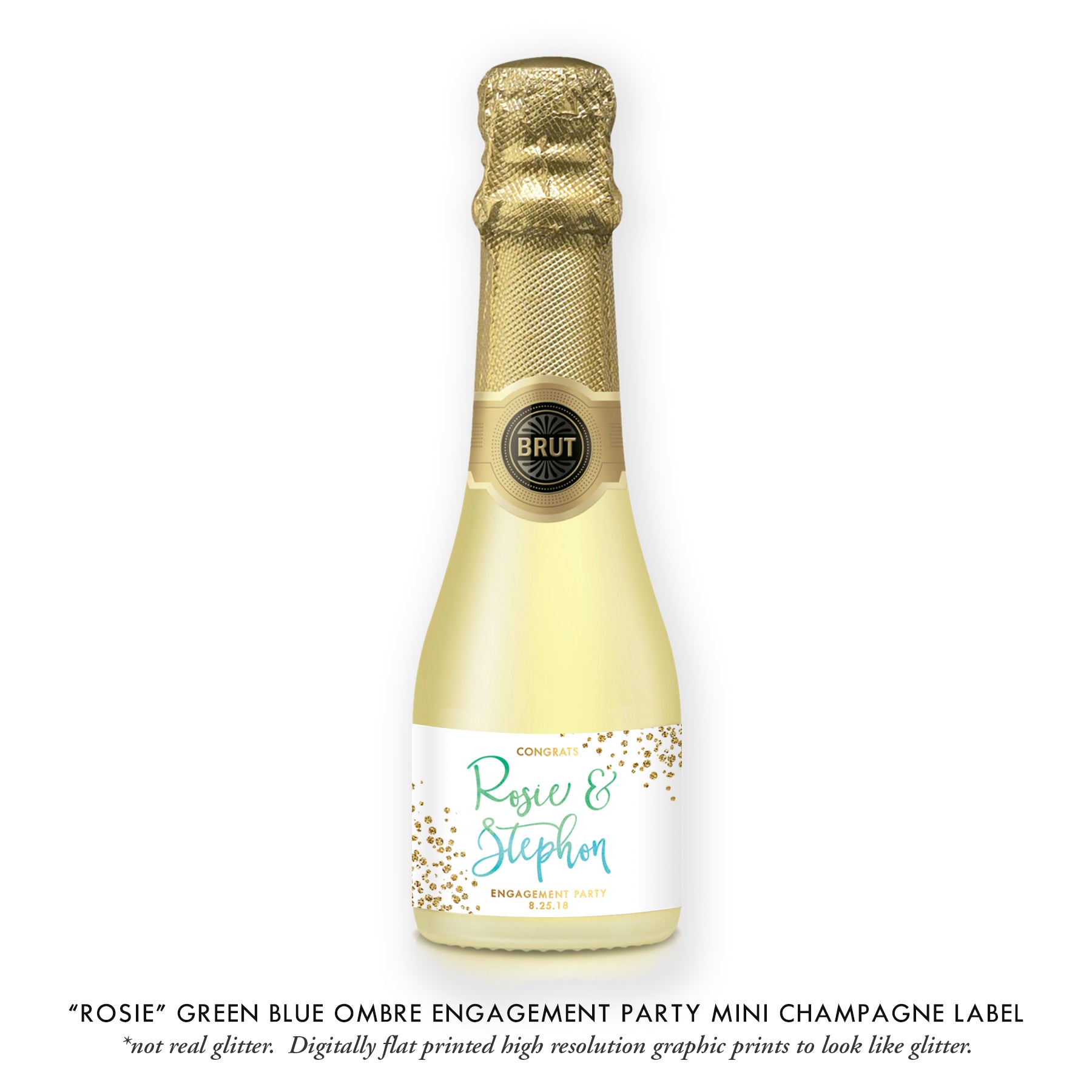 "Rosie" Green Blue Ombre Engagement Champagne Labels – Digibuddha