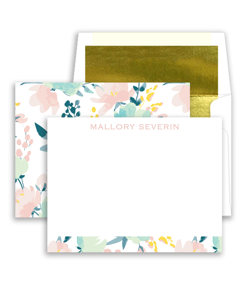 Pink & Mint Floral Personalized Stationery Note Cards | Digibuddha