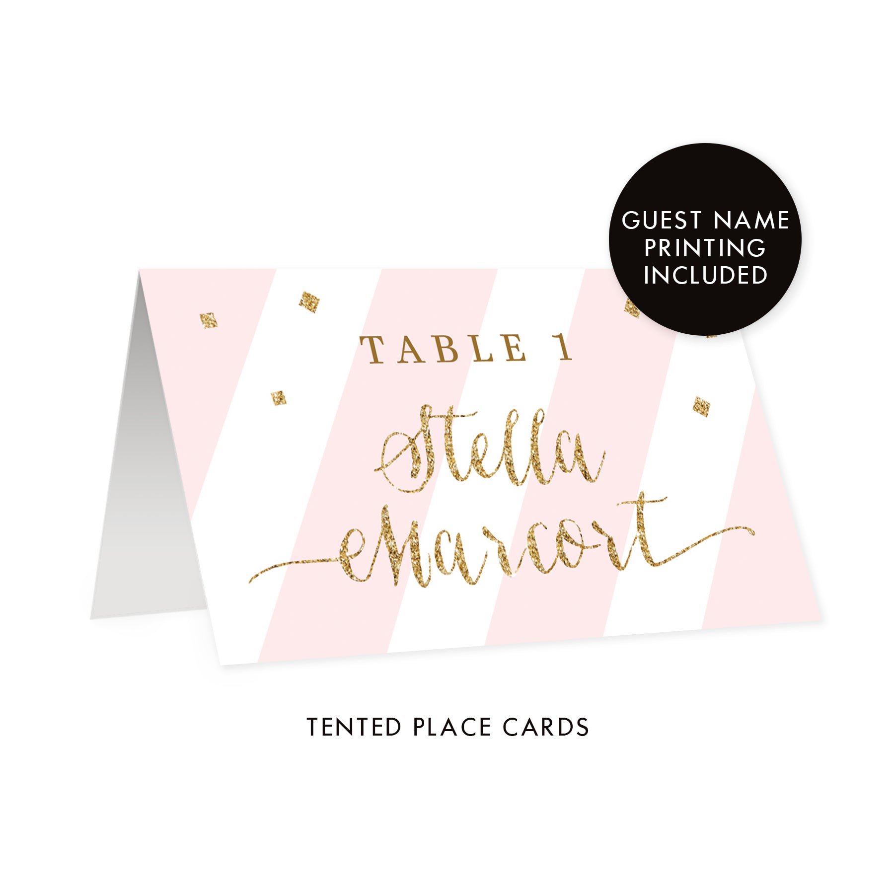 Blush Pink Place Cards with Gold Glitter | Stella – Digibuddha