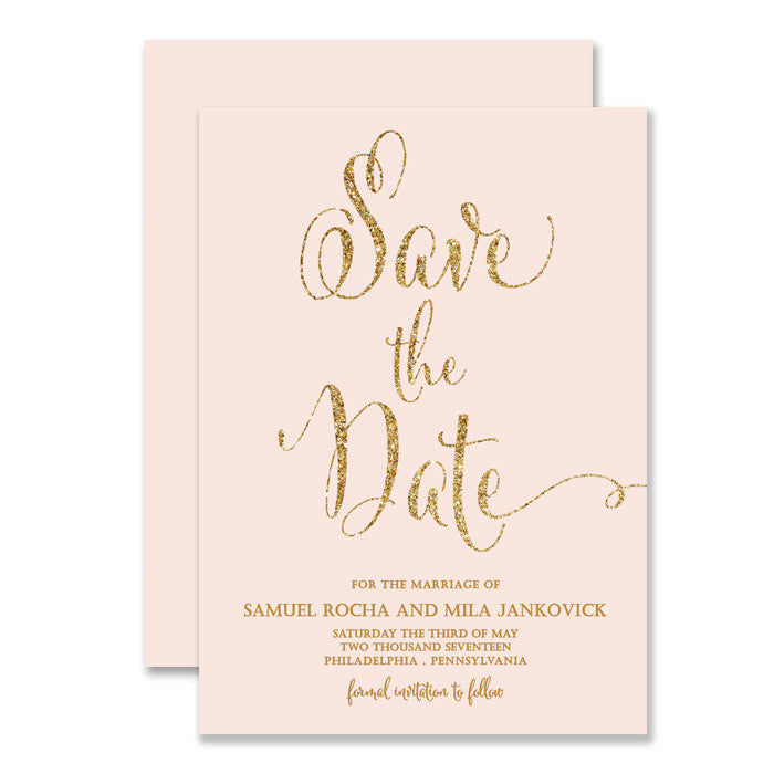 blush pink save the dates